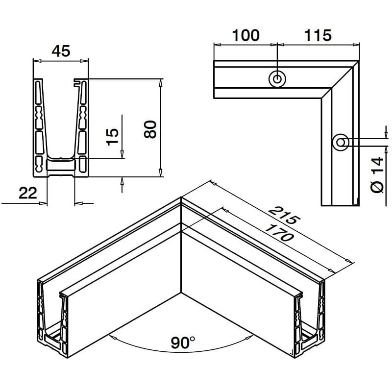 Vloerprofiel 90Â° binnenhoek Easy Glass Up topmontage model 6611 ...